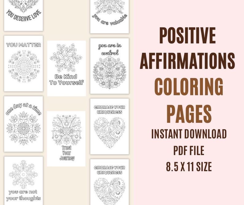 Positive Affirmations Coloring Pages, Inspirational & Motivational ...