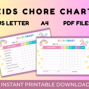 Kids Chore Chart Printable, Summer Routine Chart , Children Reward ...