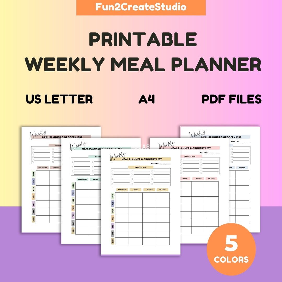 Weekly Meal Planner Printable, Weekly Meal Tracker, Menu Plan and Prep ...