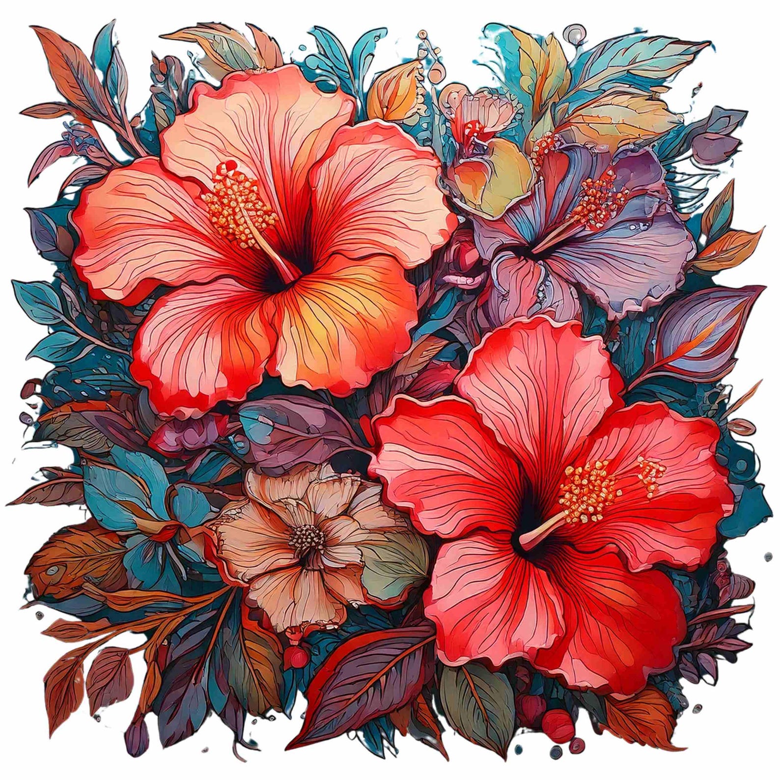 10 Hibiscus Clipart Bundle, Tropical Flower Clipart, High-resolution ...