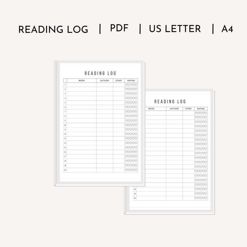 Reading Log Printable Minimalist Reading Log Book Tracker - Etsy