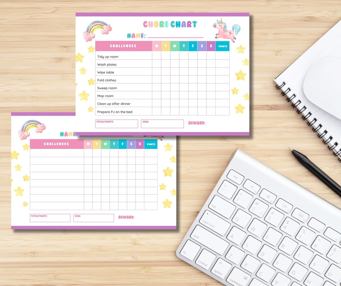 Kids Chore Chart Printable, Summer Routine Chart , Children Reward ...