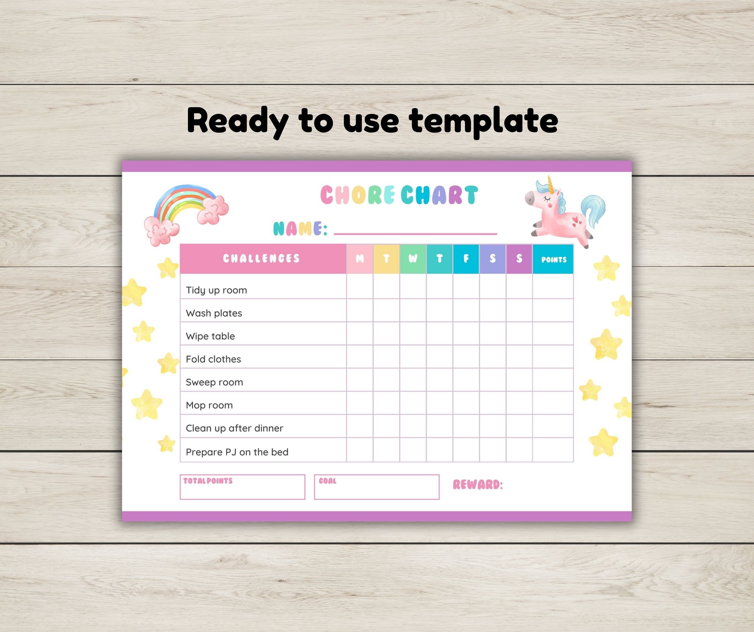 Kids Chore Chart Printable, Summer Routine Chart , Children Reward ...