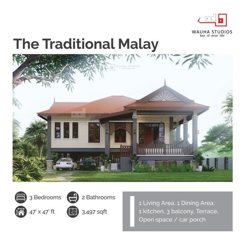 Traditional Malay | 3 Bedrooms 2 Bathrooms | House Design | 3D House ...