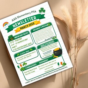 Editable March Newsletter Template, St Patricks PTO PTA School News ...