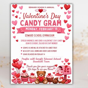 Editable Valentine's Day Candy Gram Flyer Template- Digital Printable ...