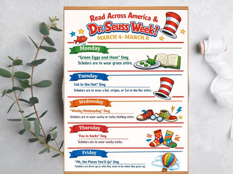 Editable Read Across America/ Dr. Seuss Spirit Week Template Flyer - Etsy