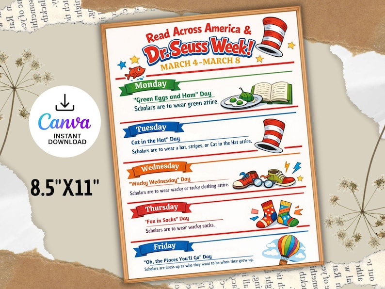 Editable Read Across America/ Dr. Seuss Spirit Week Template Flyer - Etsy