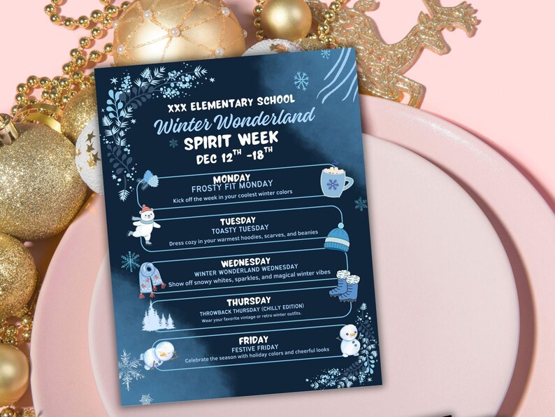 Customizable Winter Spirit Week Flyer, School Itinerary (digital ...