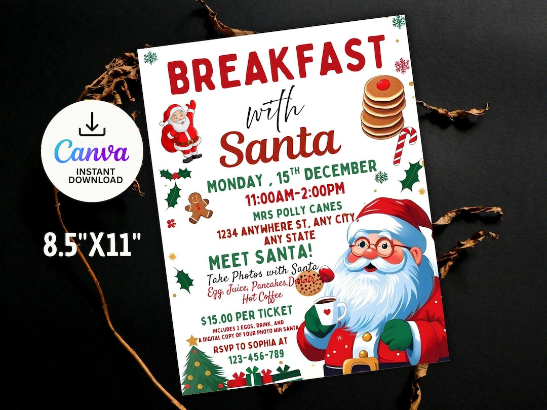 Editable Christmas Breakfast With Santa Flyer | Holiday Brunch ...