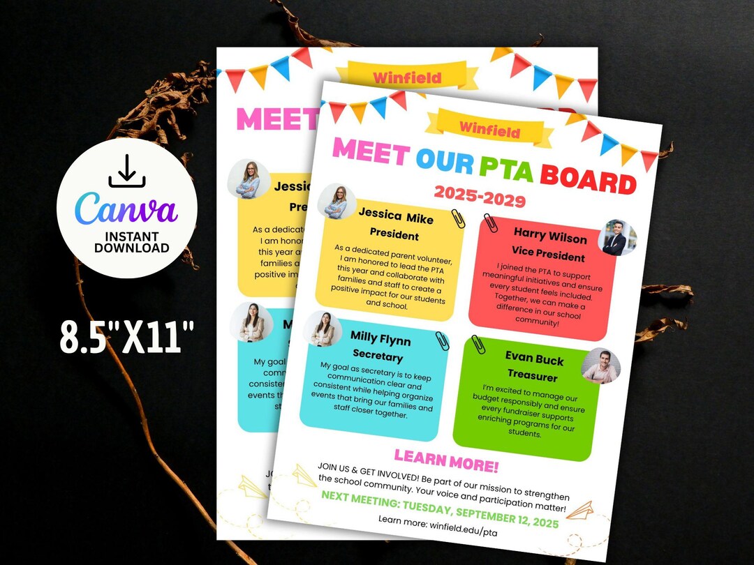 Editable Meet Our PTO Board Flyer: School PTA Canva Template (digital ...