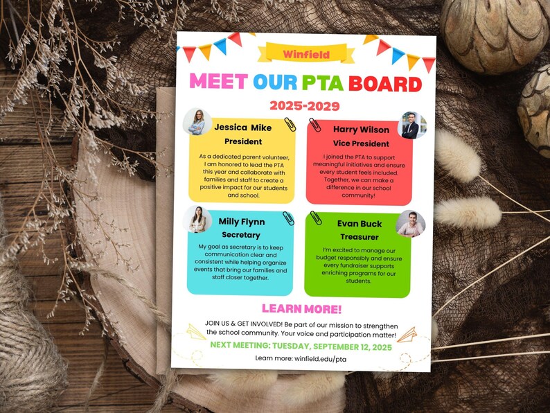Editable Meet Our PTO Board Flyer: School PTA Canva Template (digital ...