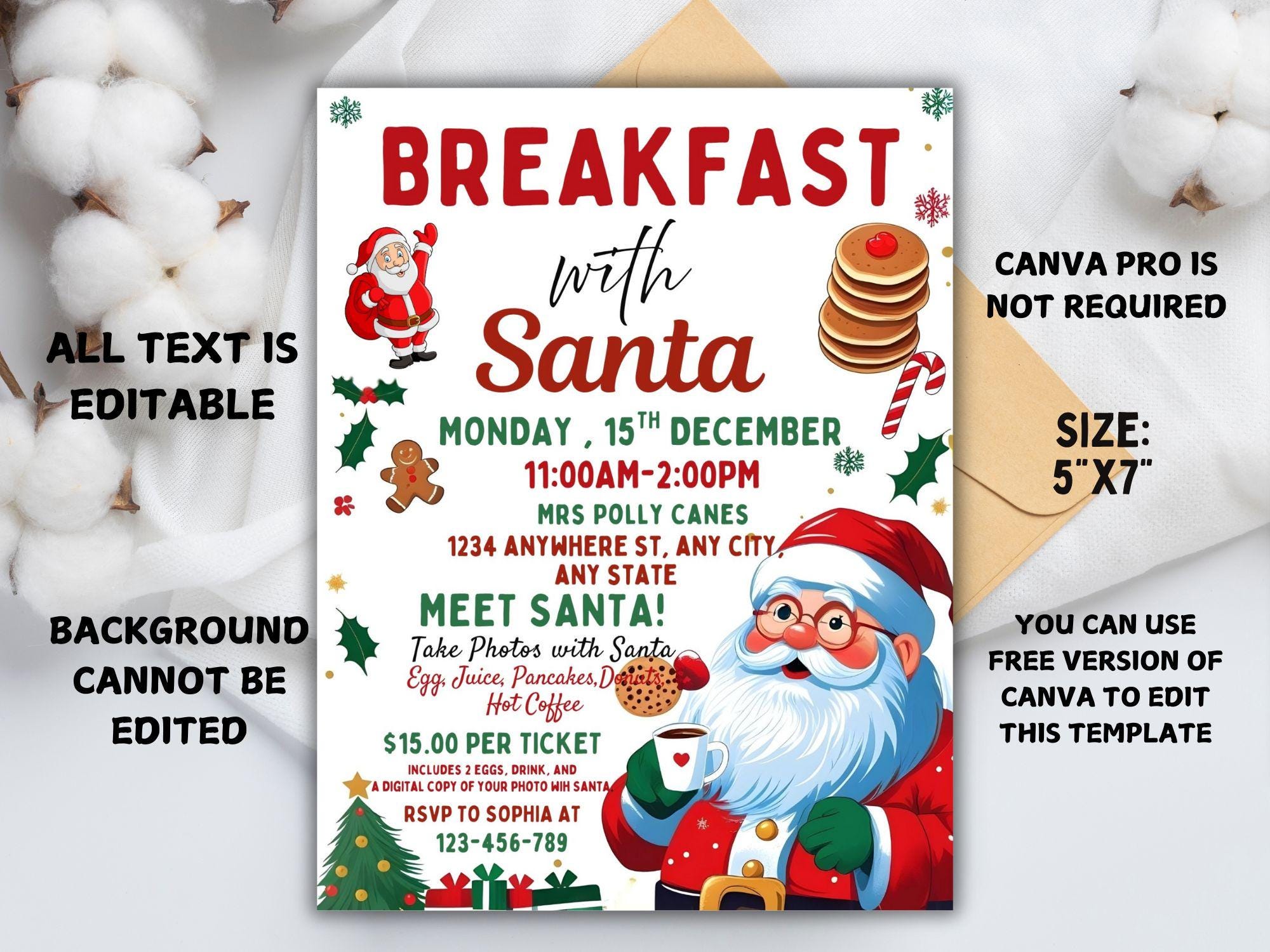 Editable Christmas Breakfast With Santa Flyer | Holiday Brunch ...