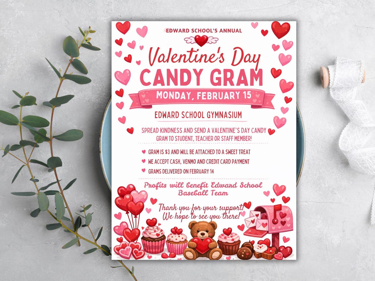Editable Valentine's Day Candy Gram Flyer Template- Digital Printable ...