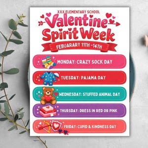 Editable Valentines Day Spirit Week Flyer Canva Template, School Spirit ...
