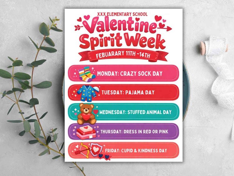 Editable Valentines Day Spirit Week Flyer Canva Template, School Spirit ...