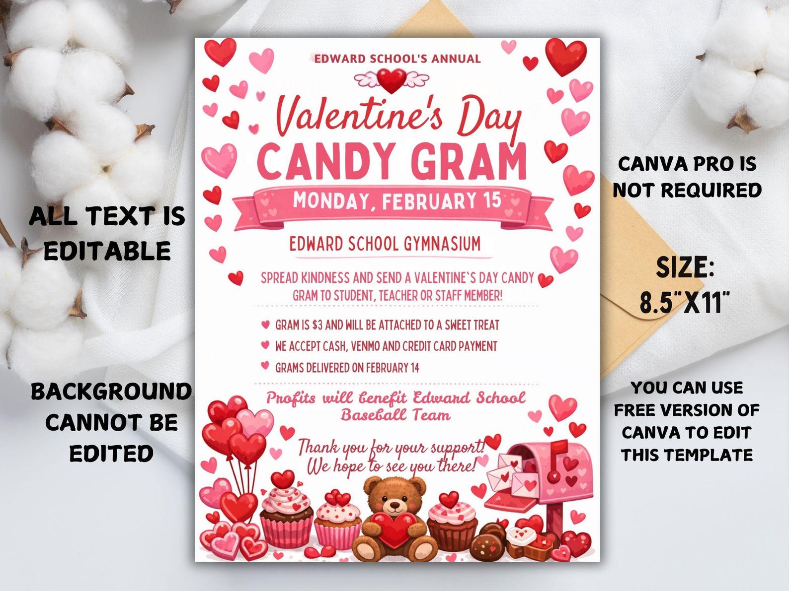 Editable Valentine's Day Candy Gram Flyer Template- Digital Printable ...