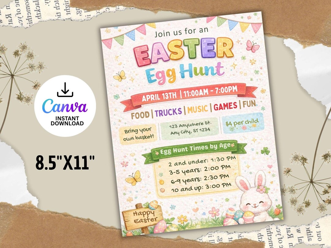 Editable Easter Egg Hunt Flyer Template, Printable Canva Invitation (8. ...