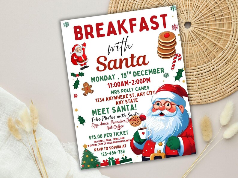 Editable Christmas Breakfast With Santa Flyer | Holiday Brunch ...