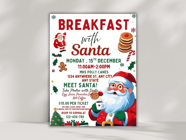 Editable Christmas Breakfast With Santa Flyer | Holiday Brunch ...