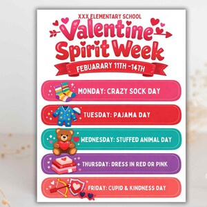 Editable Valentines Day Spirit Week Flyer Canva Template, School Spirit ...