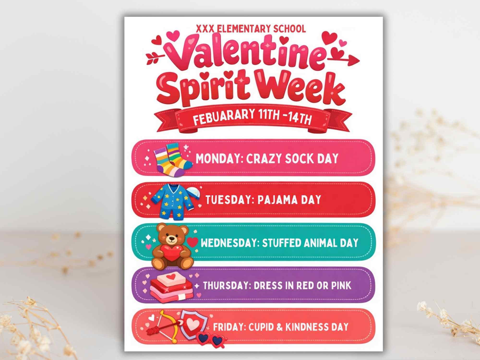 Editable Valentines Day Spirit Week Flyer Canva Template, School Spirit ...