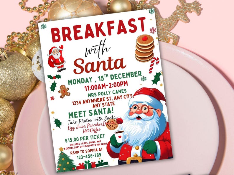 Editable Christmas Breakfast With Santa Flyer | Holiday Brunch ...
