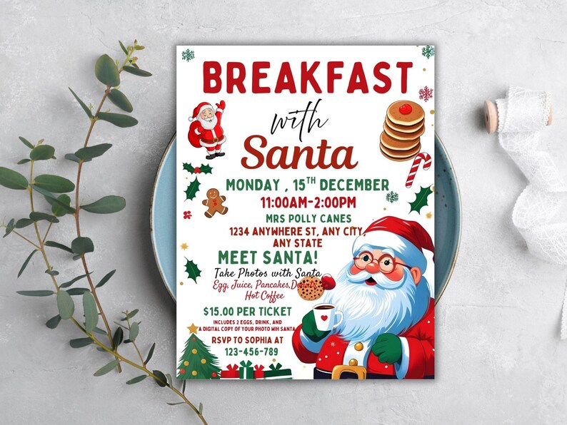 Editable Christmas Breakfast With Santa Flyer | Holiday Brunch ...