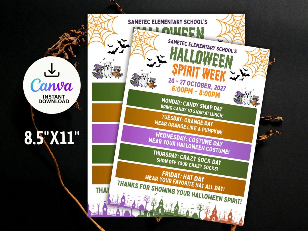 Editable Halloween Spirit Week Flyer: School Events Itinerary (canva ...