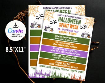 Editable Halloween Spirit Week Flyer: School Events Itinerary (canva ...