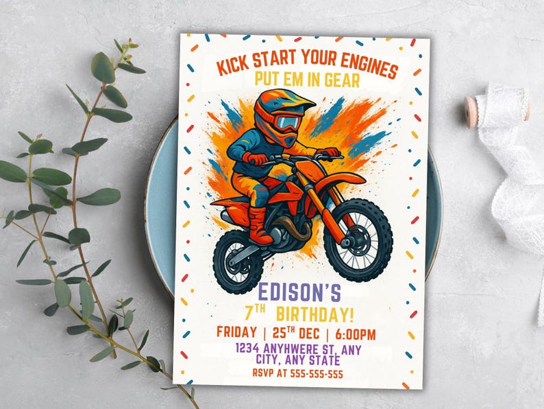 Editable Dirt Bike Birthday Invitation: Motocross Party Theme (instant ...