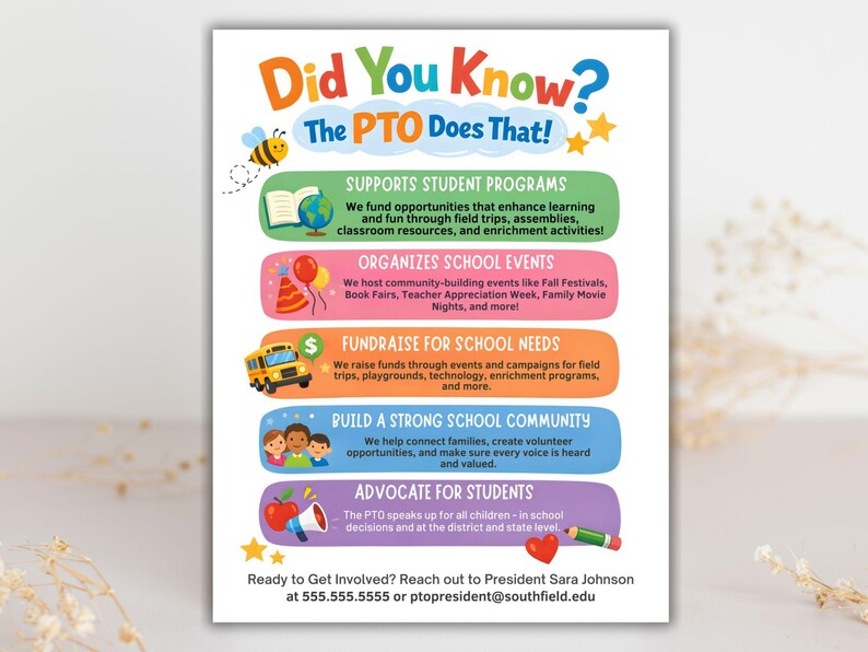 Editable What the PTO Does Flyer: School Event Awareness Canva Template ...