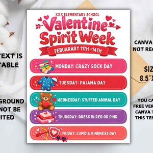 Editable Valentines Day Spirit Week Flyer Canva Template, School Spirit ...