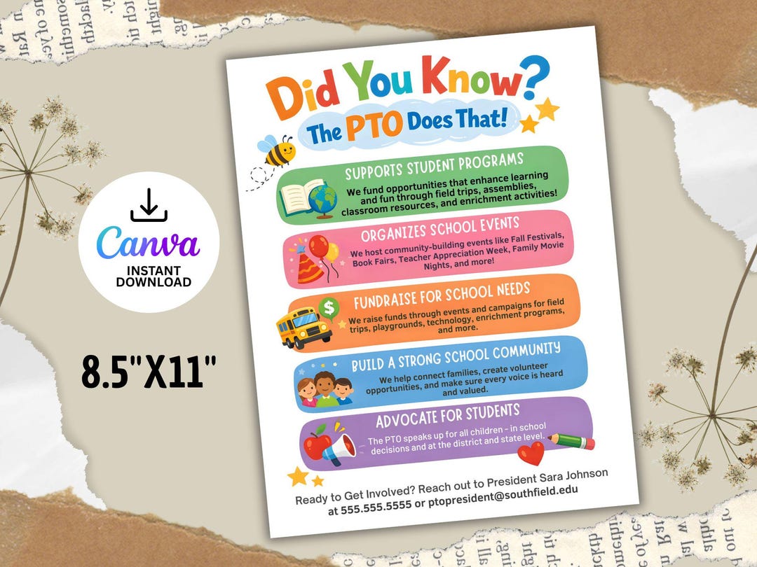 Editable What the PTO Does Flyer: School Event Awareness Canva Template ...