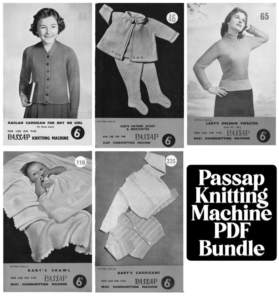Passap Knitting Machine Pattern Bundle: Vintage Baby Shawl, Cardigans ...