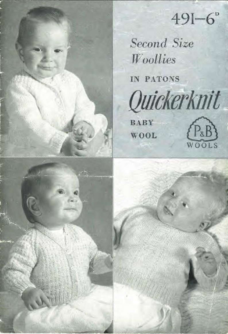 Vintage Baby Woolies Knitting Pattern PDF | P&B No. 491 | Second Size 6 ...
