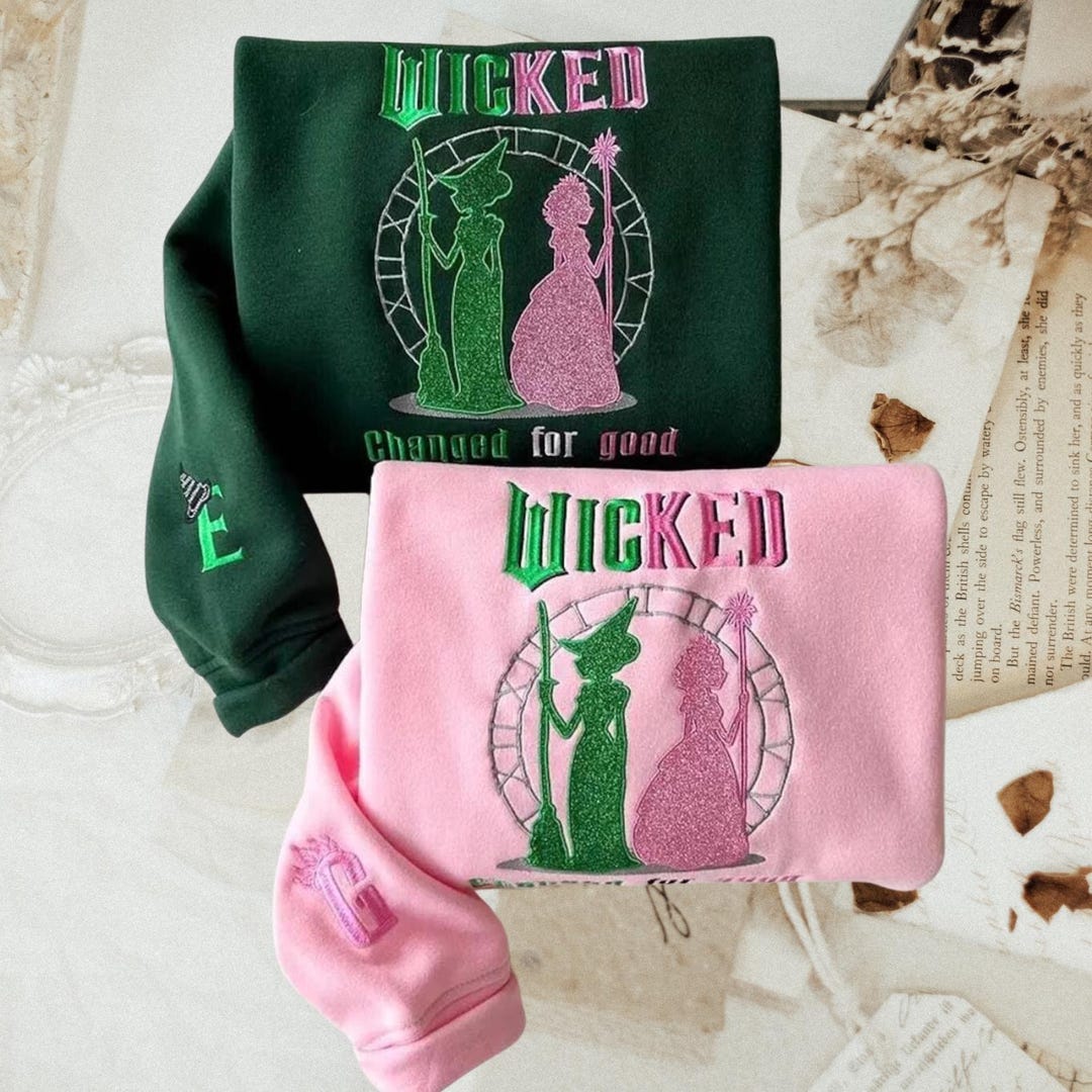 Wicked Glitter Embroidered Sweatshirt, Elphaba and Glinda Crewneck ...