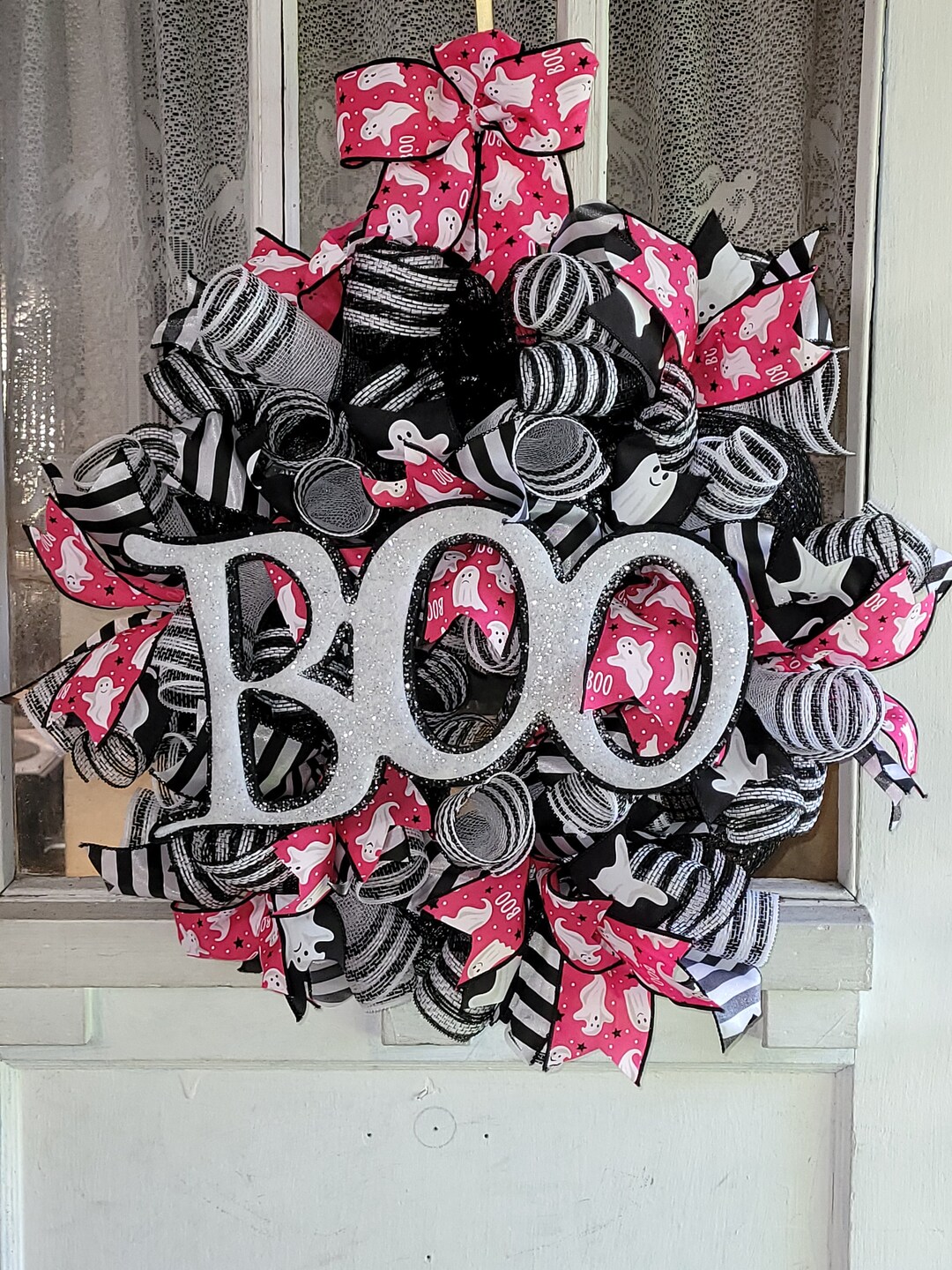 Halloween BOO Front Door Wreath Hot Pink Boo Wreath - Etsy