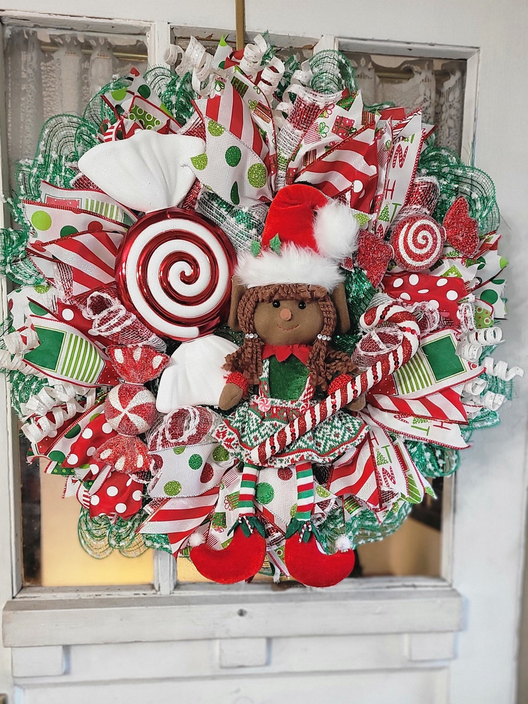 Elf Christmas Peppermint Wreath Elf Wreath for Your Front - Etsy