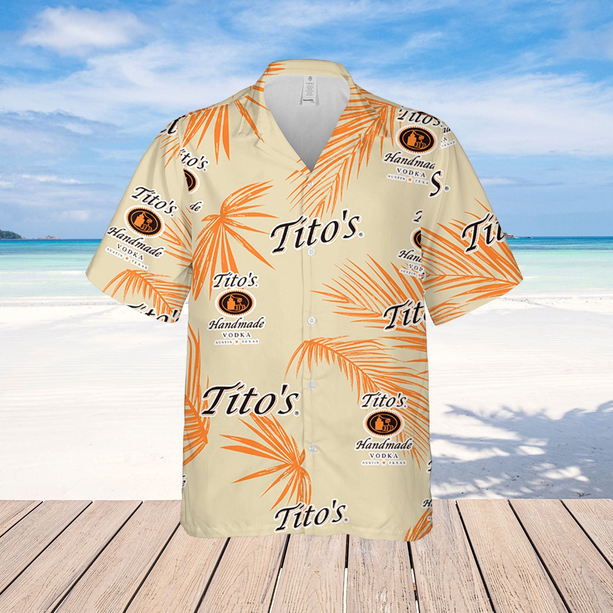 Titos Vodka Hawaiian Palm Leaves Pattern Hawaiian Shirt Sold By