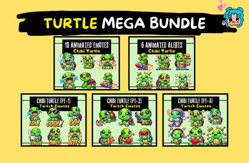 Chibi Turtle Twitch Emotes: Animated Streamer Bundle - Etsy