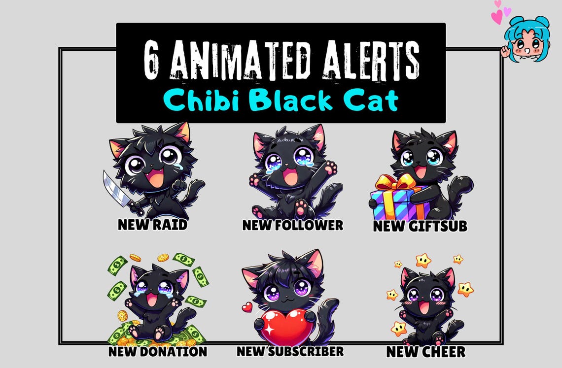 6 Twitch Alerts | Chibi Cat Alerts | Stream Alerts | Twitch Animated ...