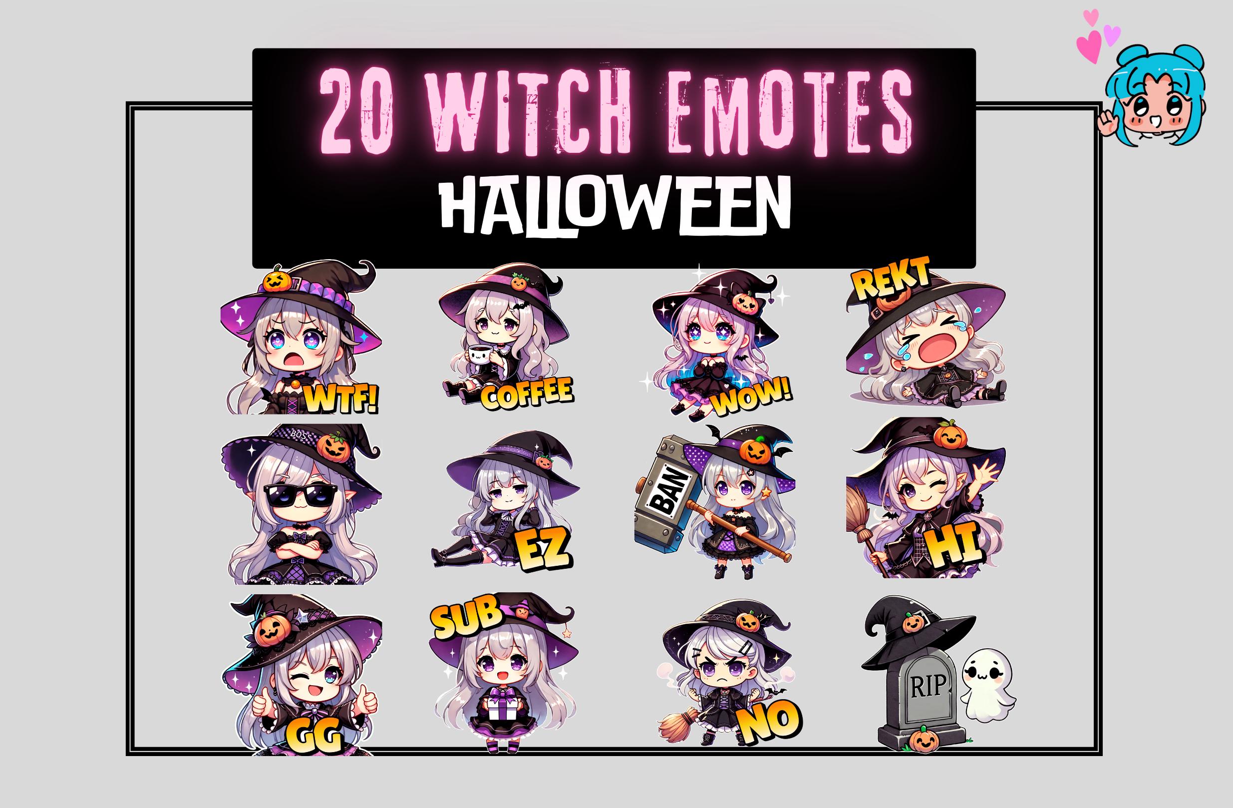 20 Twitch Emotes | Chibi Witch Emotes | Halloween Emotes | Witch Emotes ...