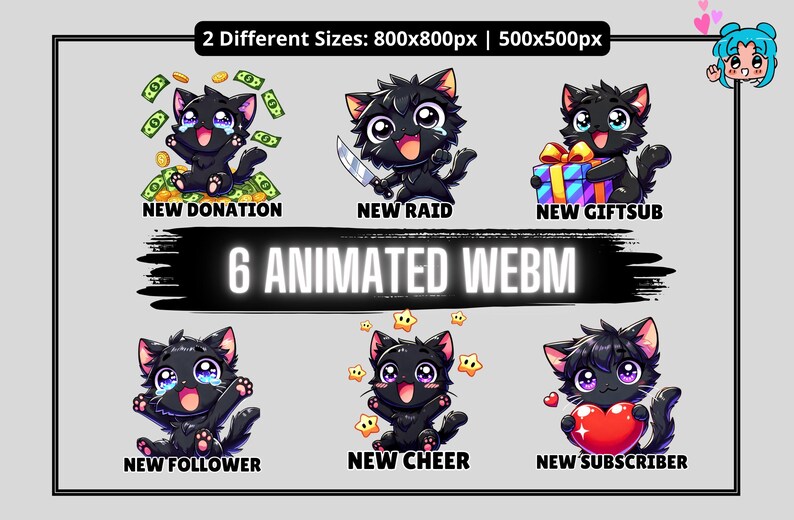 6 Twitch Alerts | Chibi Cat Alerts | Stream Alerts | Twitch Animated ...