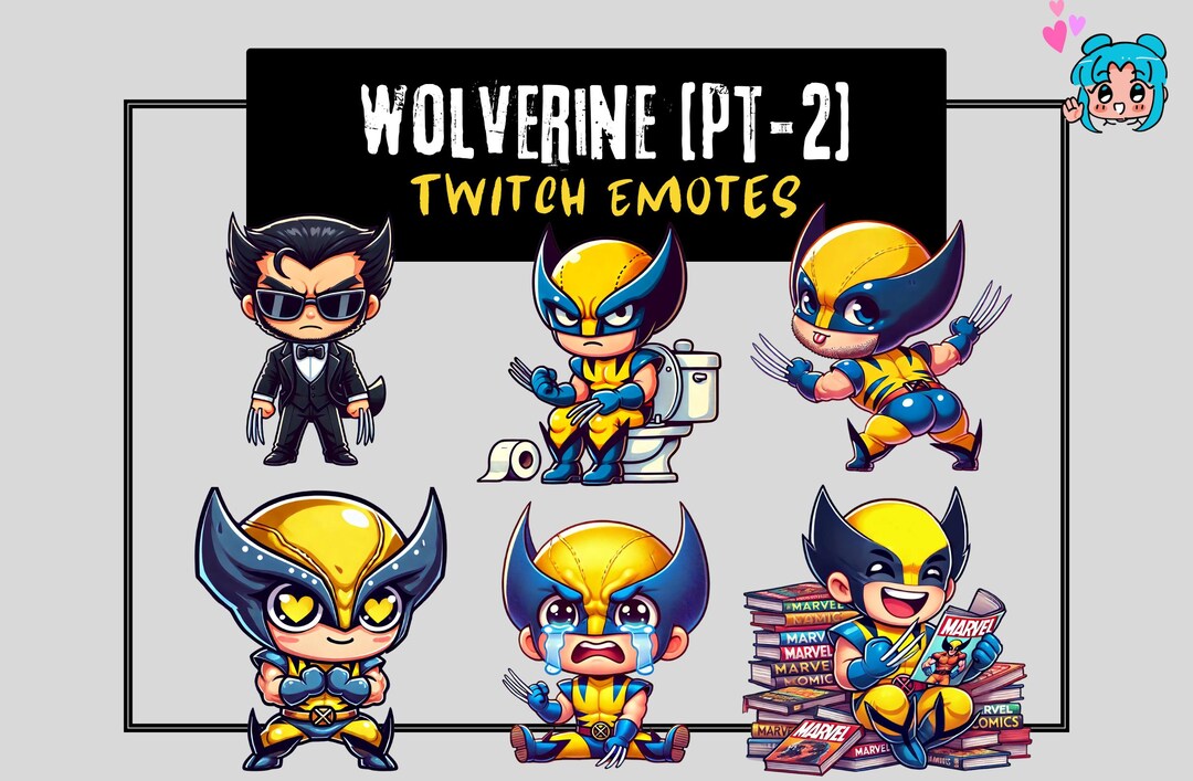 12 Twitch Emotes Wolverine Pt2 | Emotes Twitch | Chibi Emotes | Text ...