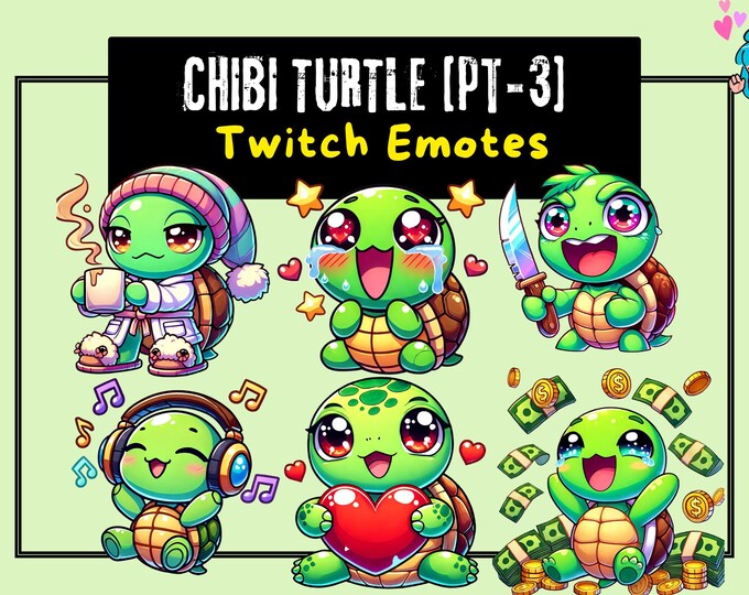 10 Twitch Emotes Chibi Turtle Pt-3 | Emotes Twitch | Chibi Emotes ...