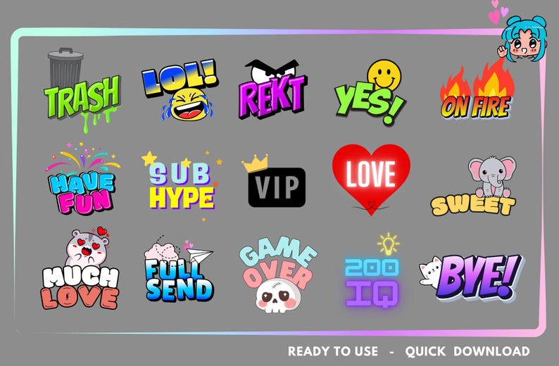 60 Text Emotes Twitch Emotes Text Emotes Mega Pack Emotes Pack Discord ...