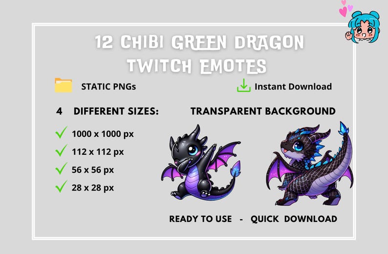 12 Twitch Emotes Black Dragon Pt 2 | Emotes Twitch | Chibi Emotes ...