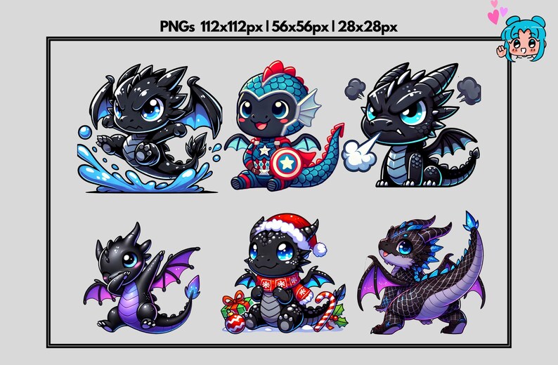 12 Twitch Emotes Black Dragon Pt 2 | Emotes Twitch | Chibi Emotes ...