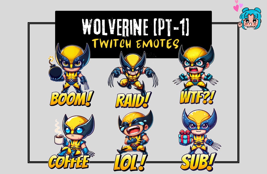 12 Twitch Emotes Wolverine Pt1 | Emotes Twitch | Chibi Emotes | Text ...